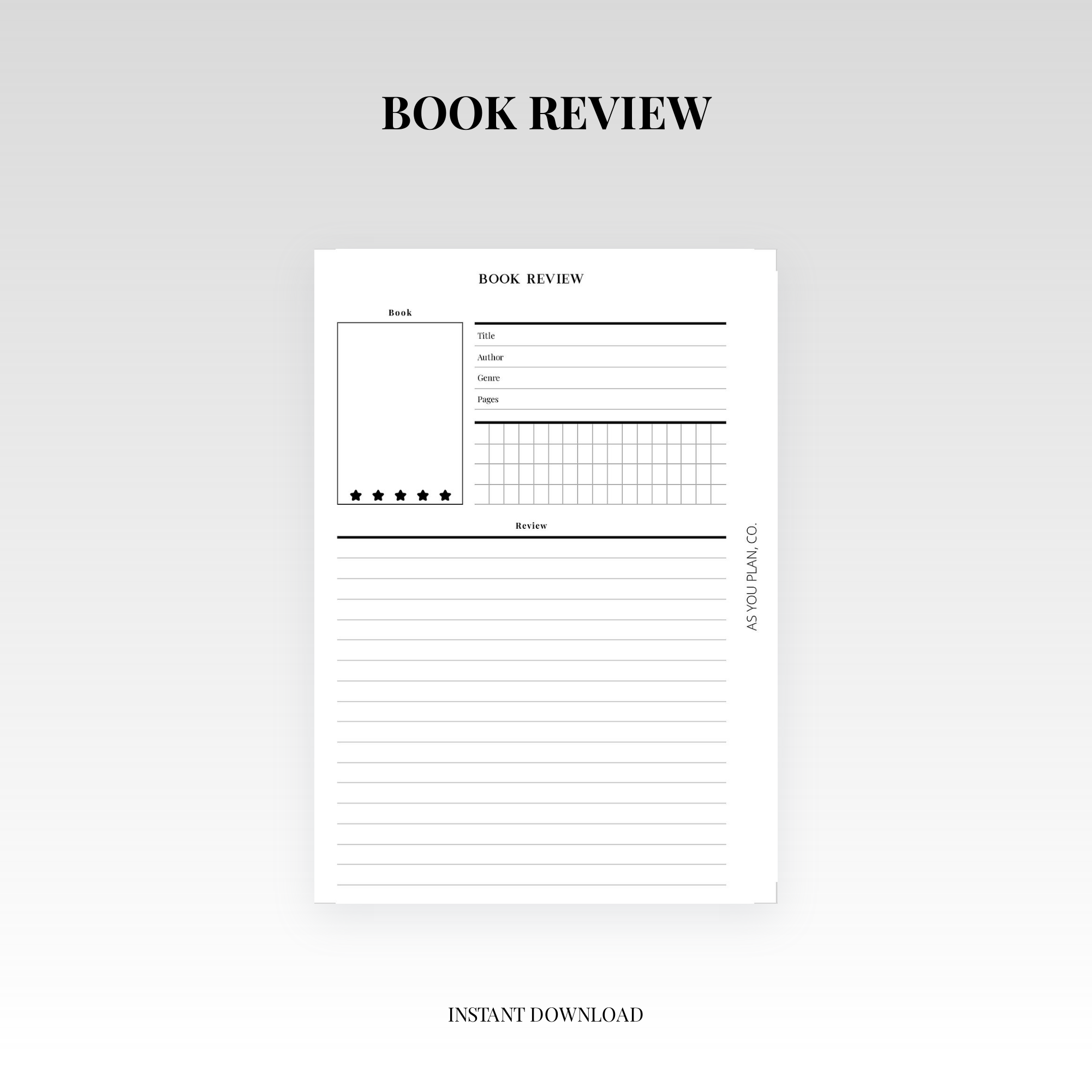 Book Review Planner Insert | A5 & Letter Size Printable Reading Journa ...